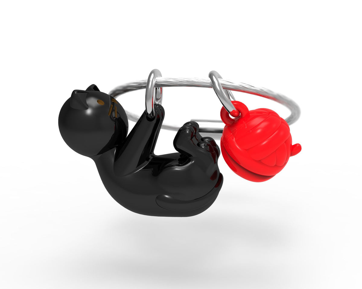 Porte-clé chat et pelote de laine - noir (METALMORPHOSE) – Funso shop